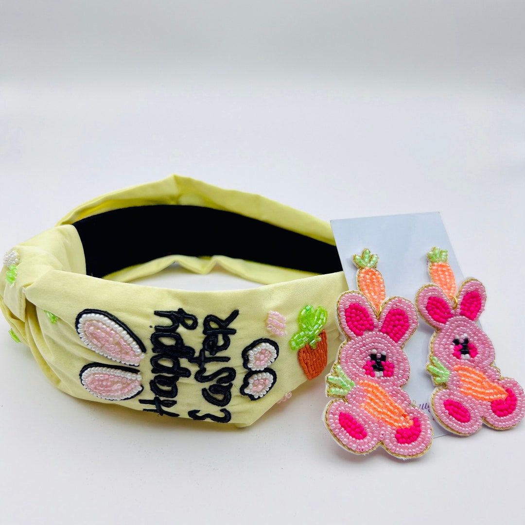 Happy Easter, Carrot and Bunny Hand Beaded Headband, Spring Headbands ...