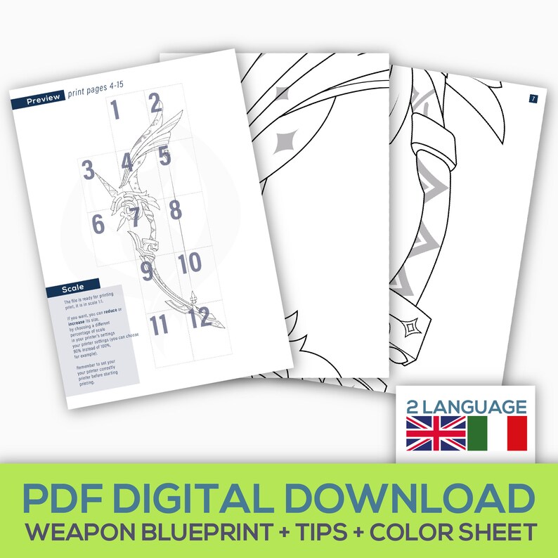 Cosplay Pattern PDF - GENSHIN IMPACT Amo's Bow (blueprint + Color Sheet ...