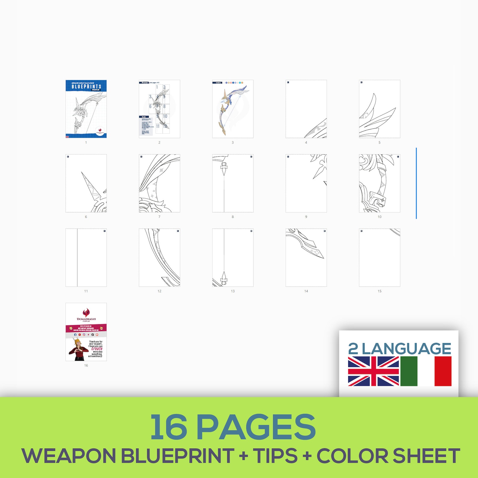 Cosplay Pattern PDF - GENSHIN IMPACT Amo's Bow (blueprint + Color Sheet ...