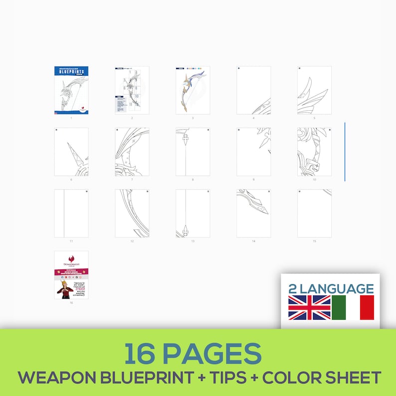 Cosplay Pattern PDF - GENSHIN IMPACT Amo's Bow (blueprint + Color Sheet ...