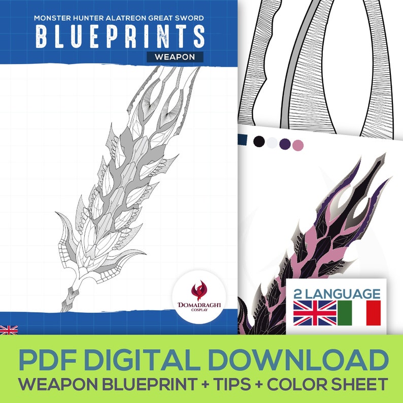 Cosplay Pattern PDF MONSTER HUNTER Alatreon Great Sword blueprint Color ...