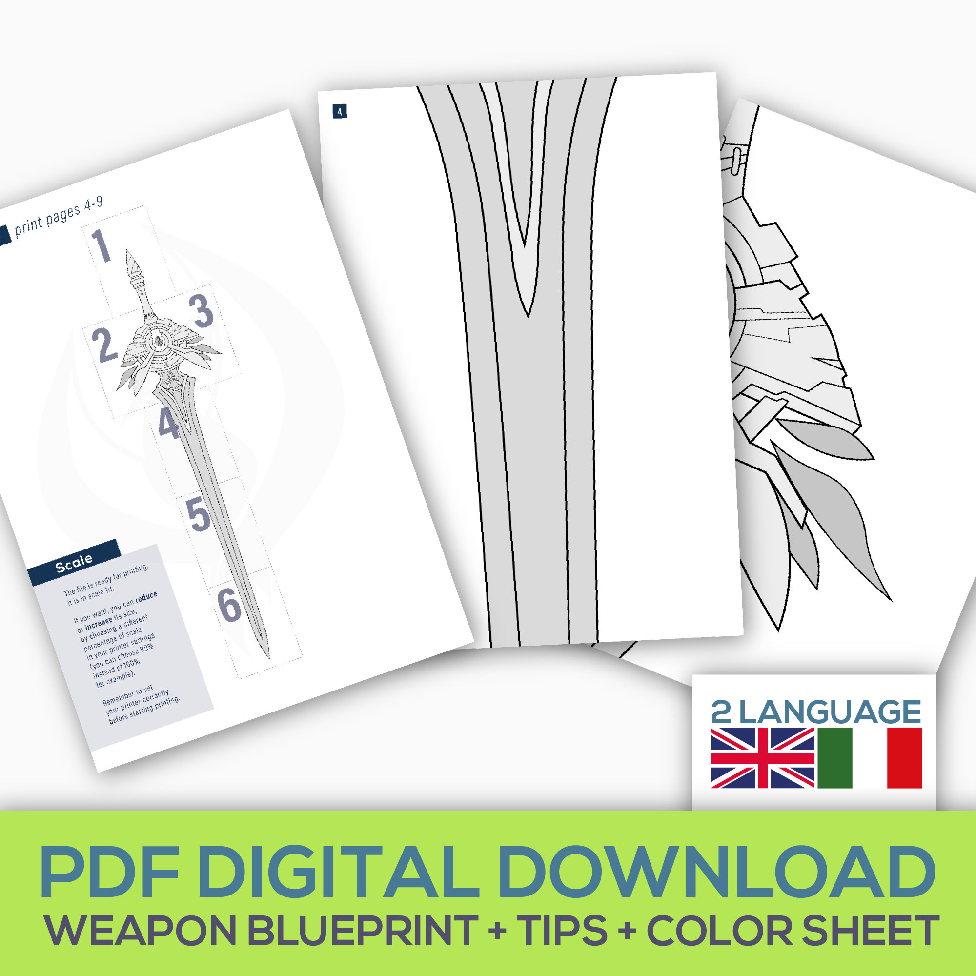 Cosplay Pattern PDF GENSHIN IMPACT Skyward Blade blueprint Color Sheet ...