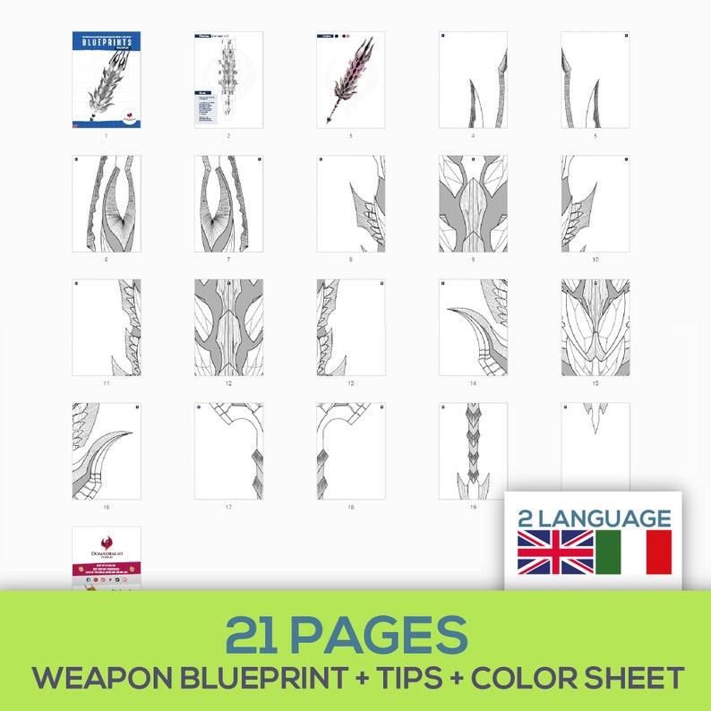 Cosplay Pattern PDF MONSTER HUNTER Alatreon Great Sword blueprint Color ...