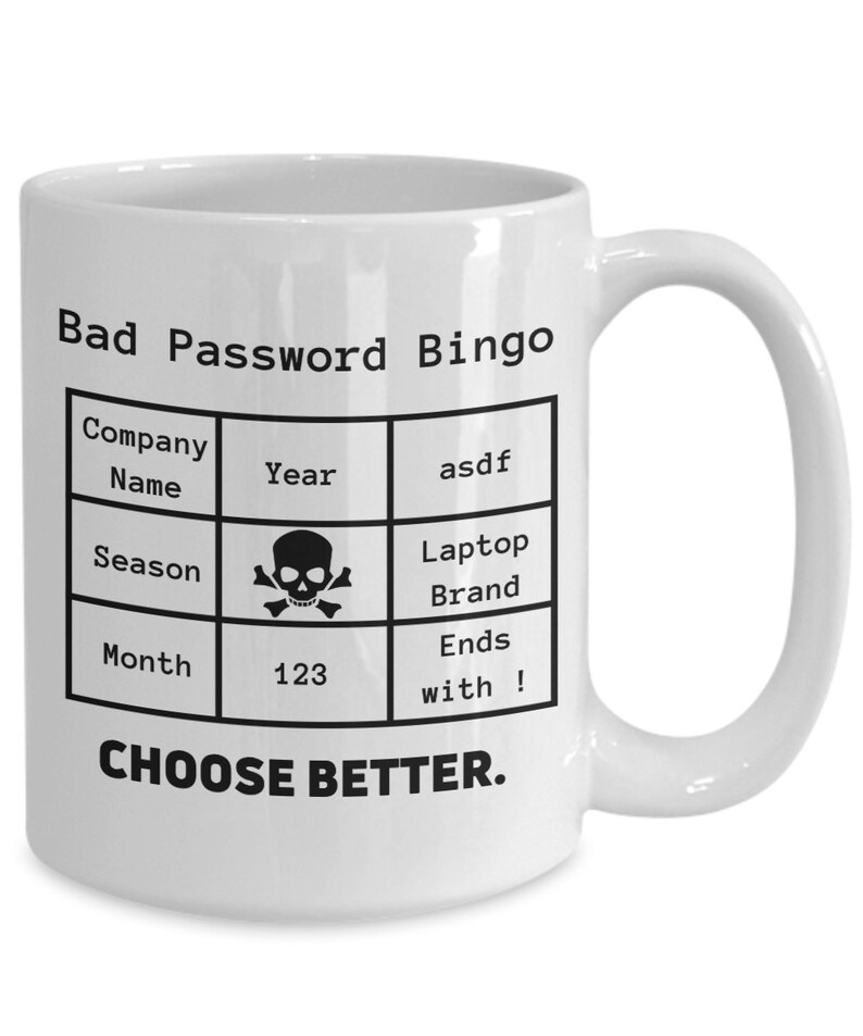 Bad Password Bingo Cybersecurity Mug, Cyber Security Gift Idea, Hacker ...