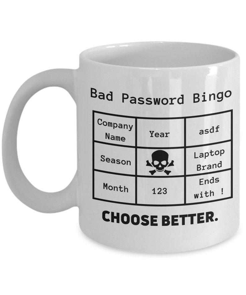 Bad Password Bingo Cybersecurity Mug, Cyber Security Gift Idea, Hacker ...