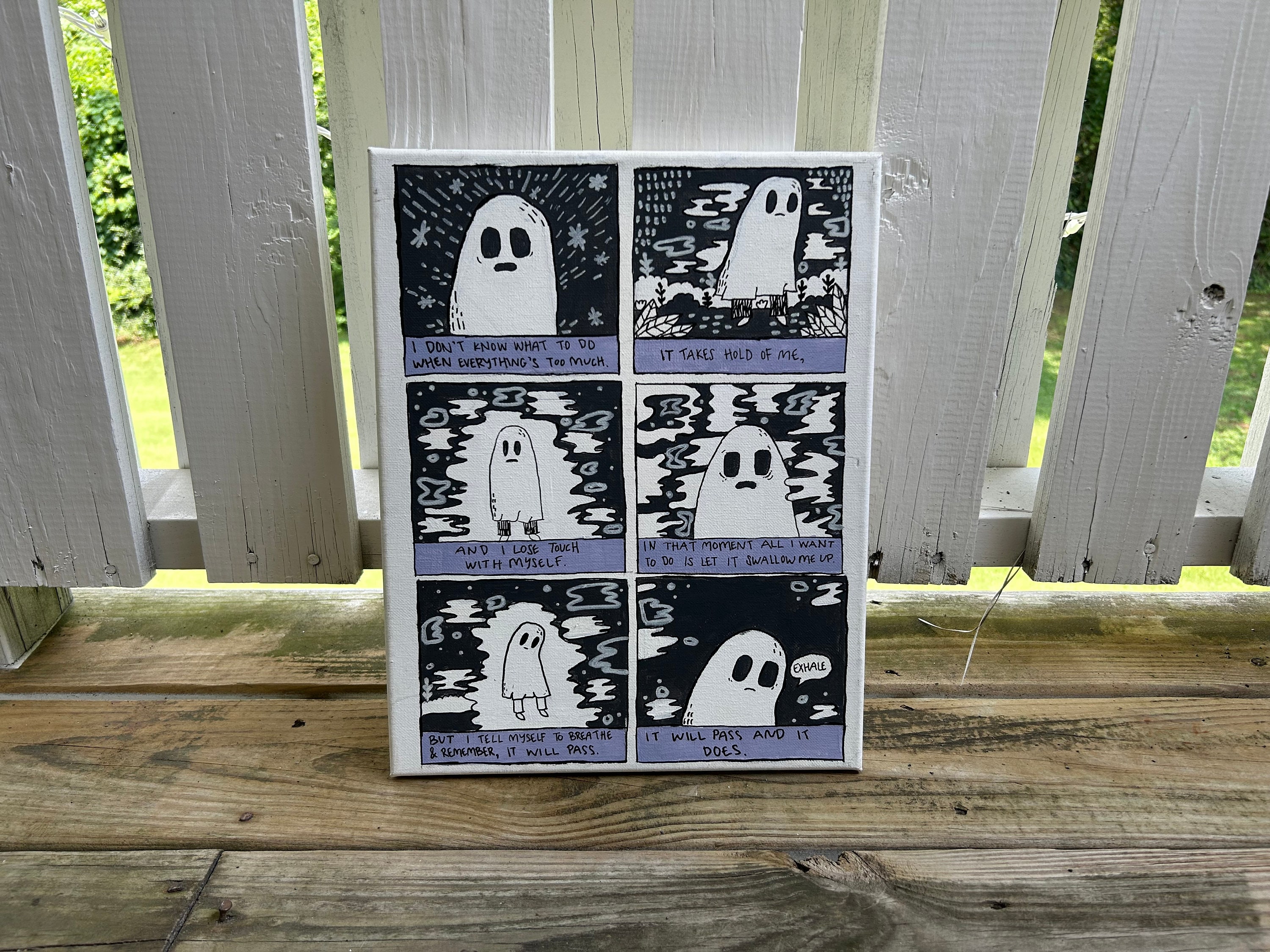 Hand Painted Sad Ghost Club Comics Positivity Quote Art - Etsy