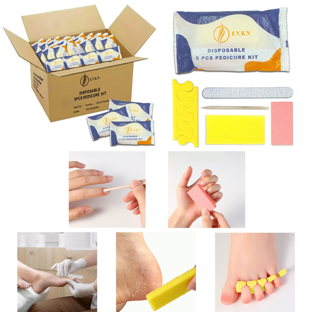 Disposable Pedicure Kit 5-in-1 (nail Buffer, Pumice Pad, Nail File 100/ ...