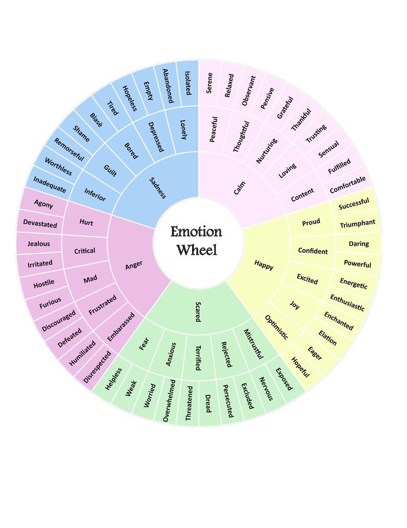 Emotion Wheel, Emotions Chart, Emotions, Feelings Wheel, Wheel of ...
