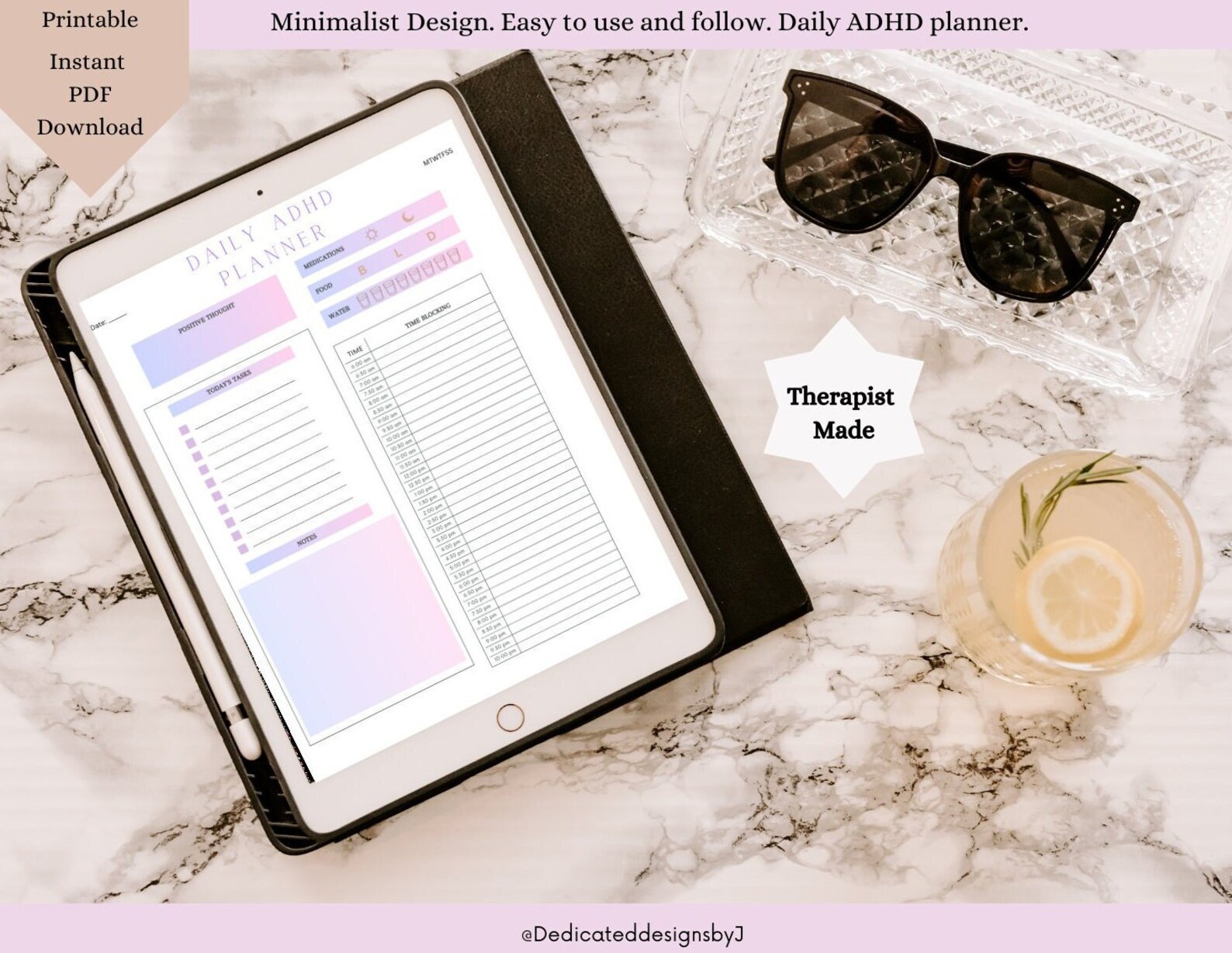 Printable ADHD Digital Daily Planner for Adults. Therapist Made. Simple ...