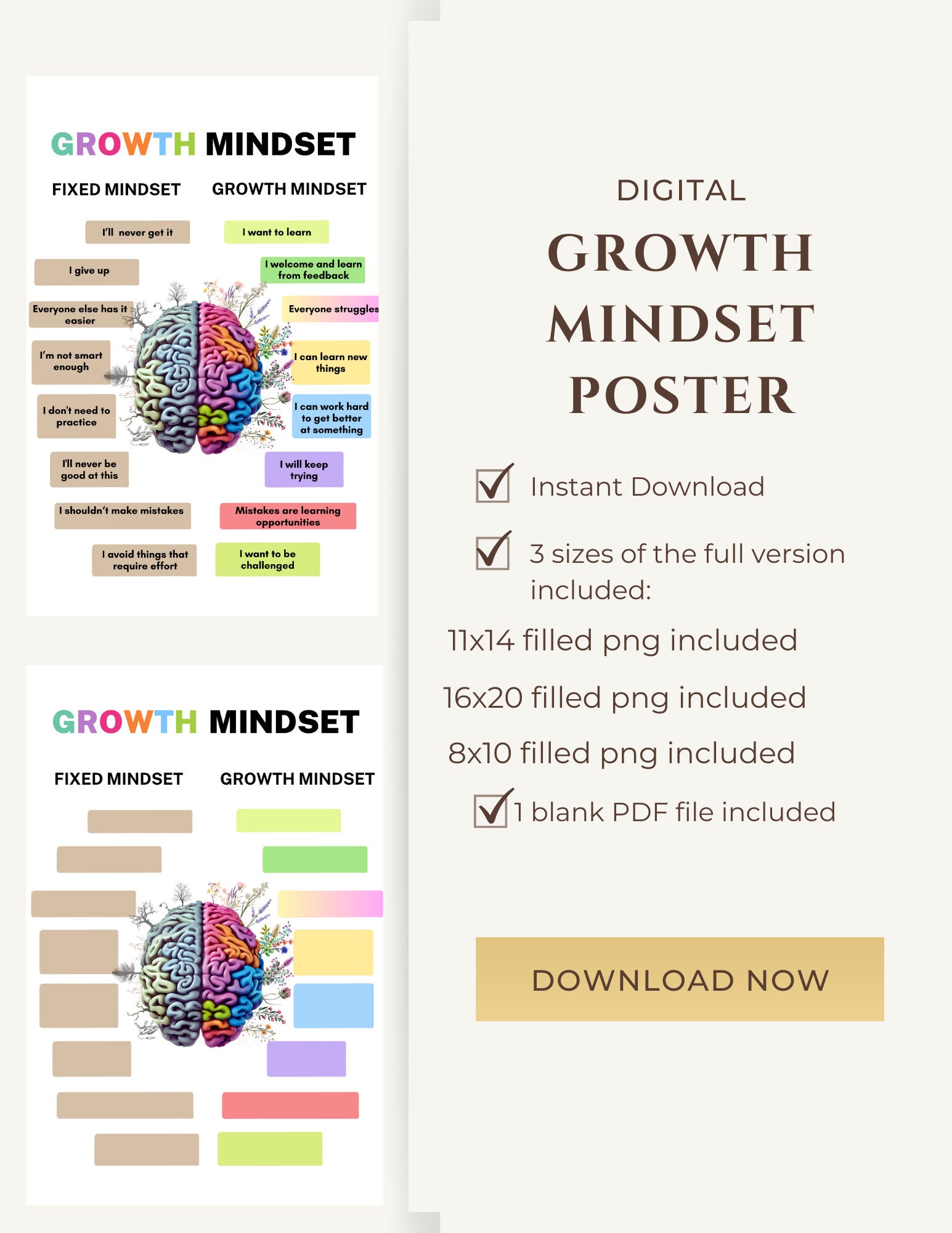 Growth Mindset Poster, Overcoming Negative Thoughts, School Counselling ...