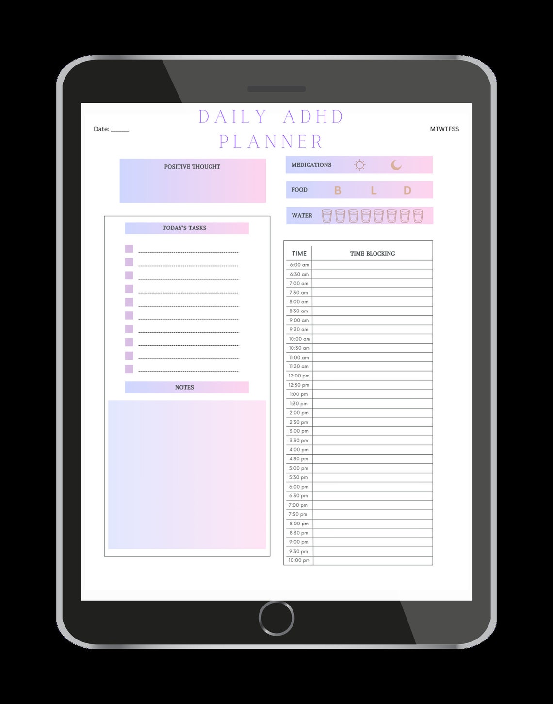 Printable ADHD Digital Daily Planner for Adults. Therapist Made. Simple ...