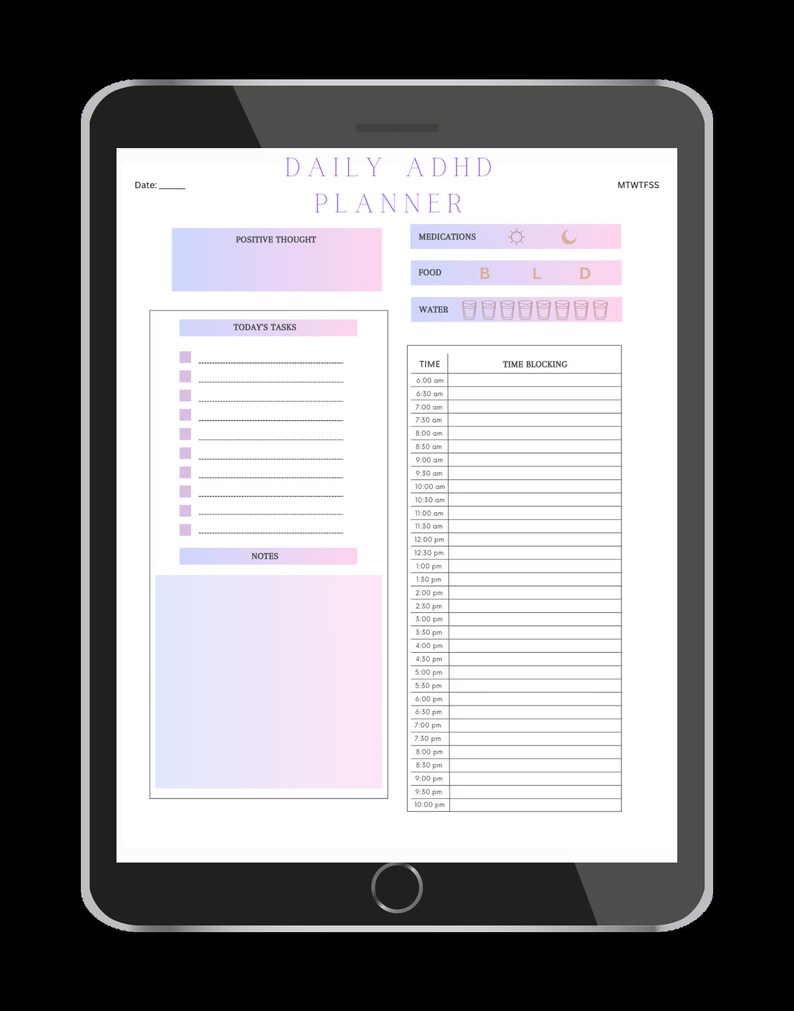Printable ADHD Digital Daily Planner for Adults. Therapist Made. Simple ...
