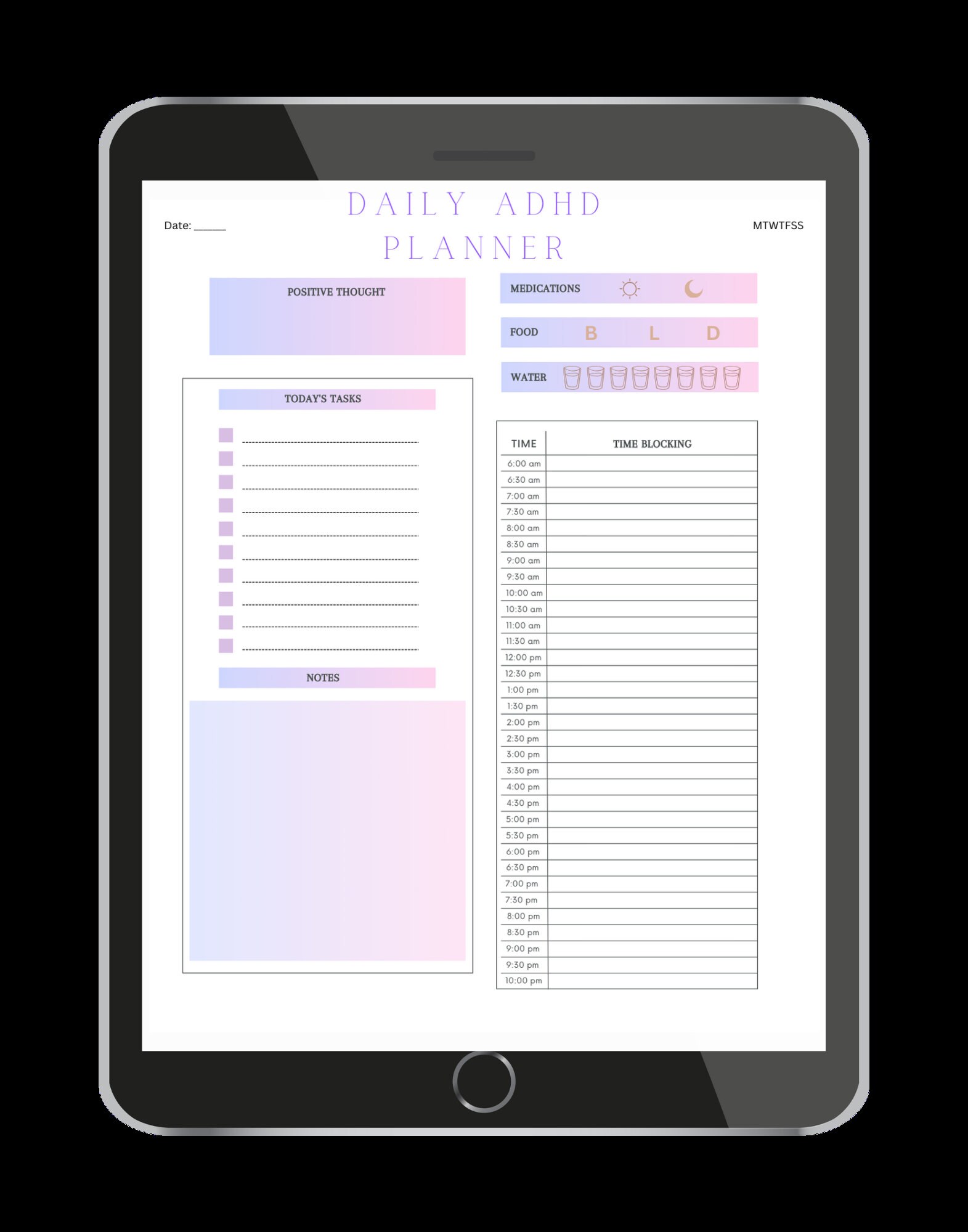 Printable ADHD Digital Daily Planner for Adults. Therapist Made. Simple ...