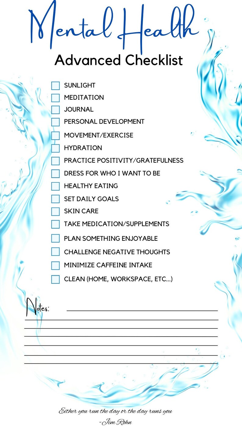 Mental Health Checklist, Self Care Printable, Self Care, Self Care Checklist, Self Care Planner ...