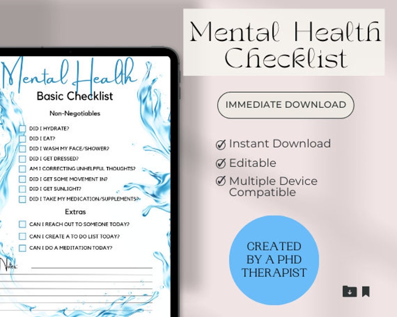 Printable Mental Health Checklist, Self-care Printable Checklist, Daily Checklist, Morning ...