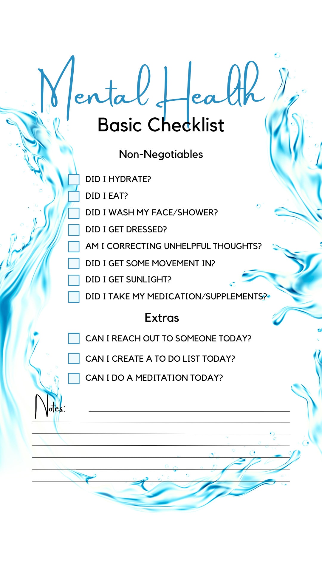 Mental Health Check List. Resilience. Self Care Kit Self Care List ...