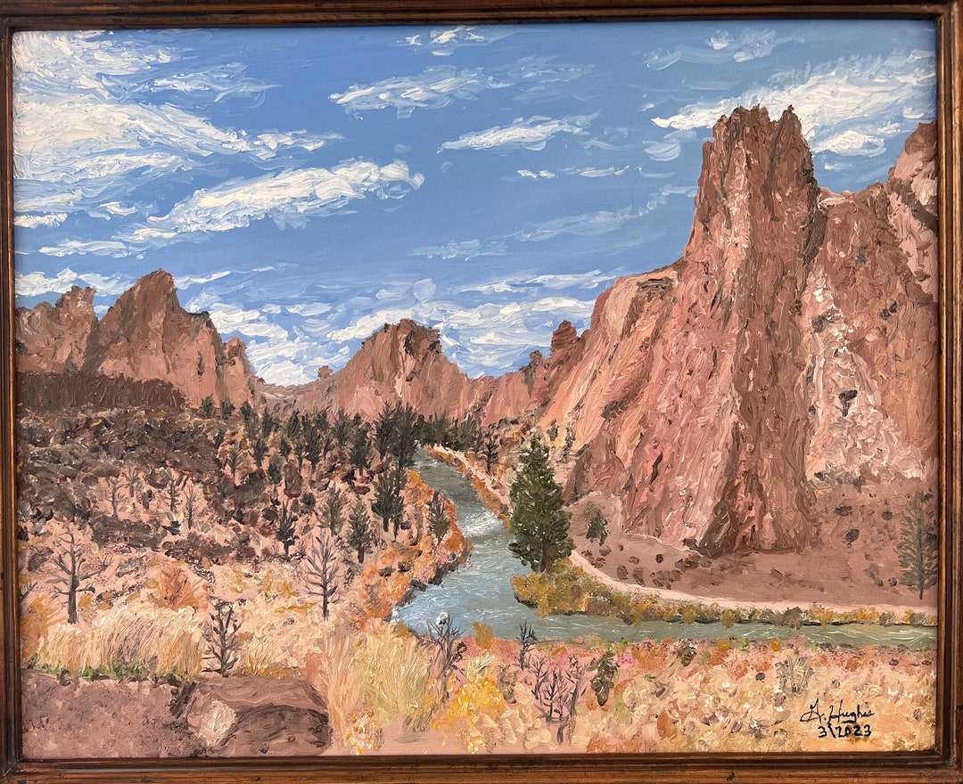 Smith Rock State Park; Original 16" by 20" Oil on Canvas Photorealism ...