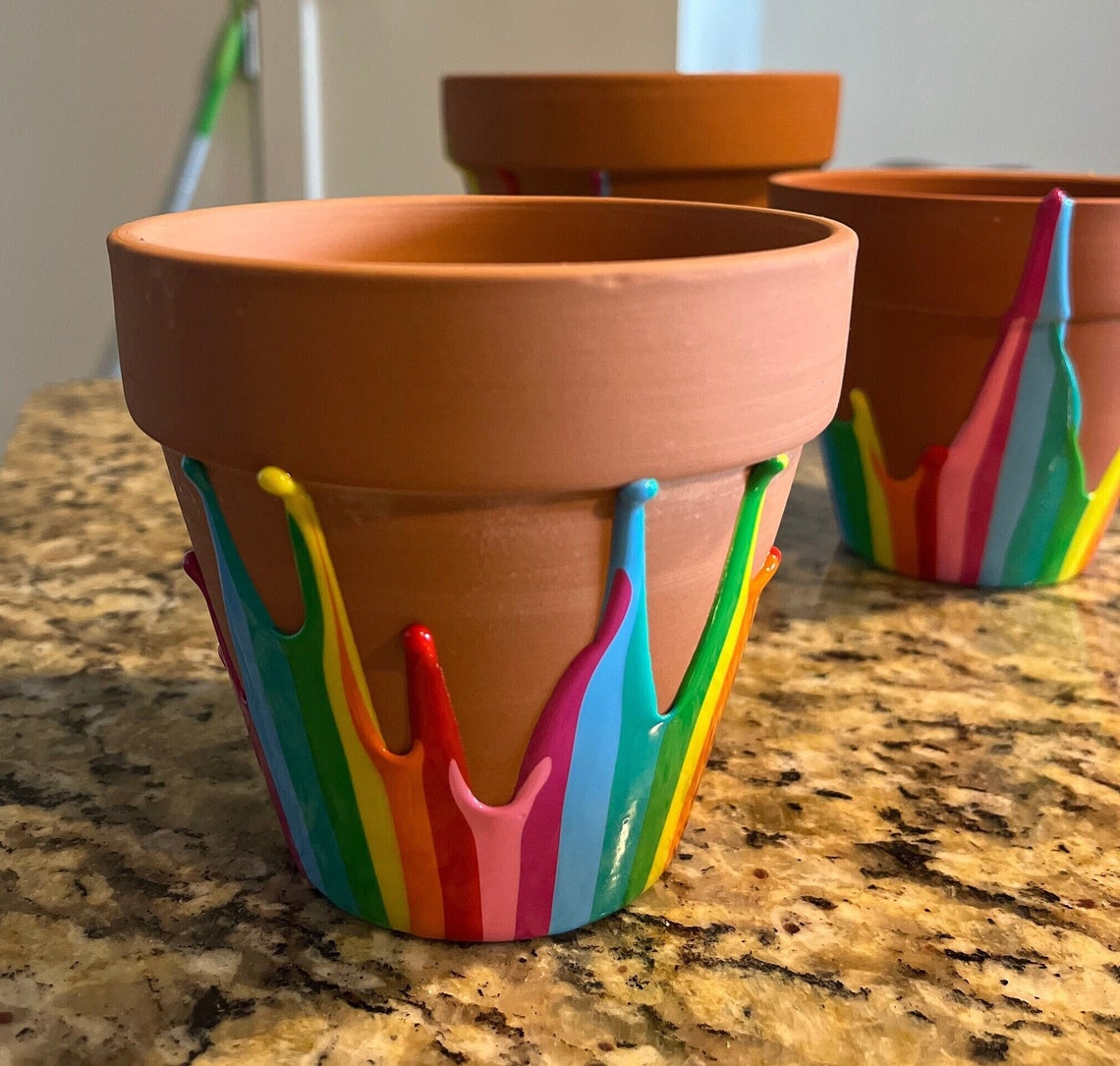 Drip Paint Terracotta Pride Planters - Etsy