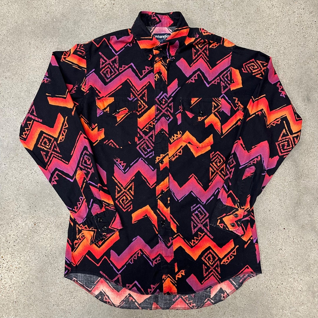 Vintage Wrangler Brushpopper Style Western Button up Shirt Black/red ...