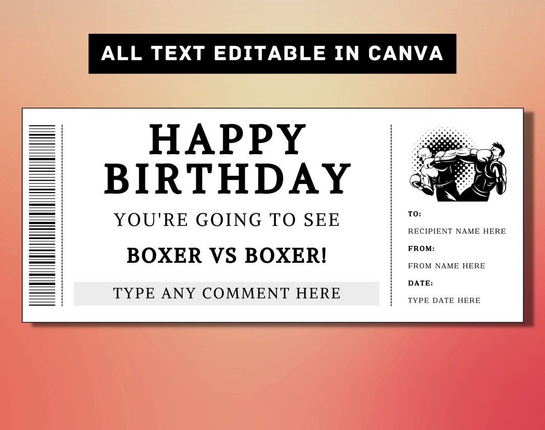 Boxing Birthday Gift Ticket Template - Boxing Match Fight Gift Card ...