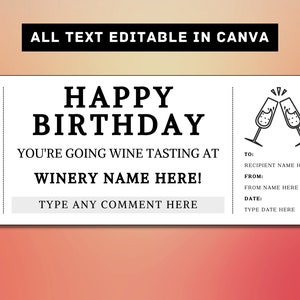 Winery Birthday Gift Ticket Template Vineyard Gift Card Voucher ...
