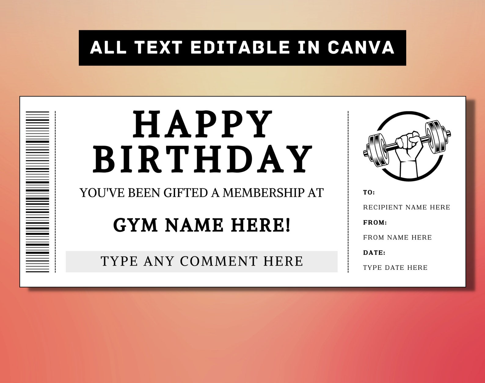 Gym Membership Birthday Gift Ticket Template - Workout Fitness Pass ...