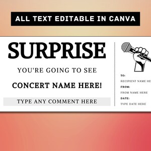 Concert Surprise Gift Ticket Template Show, Event, Musical, Band Gift ...