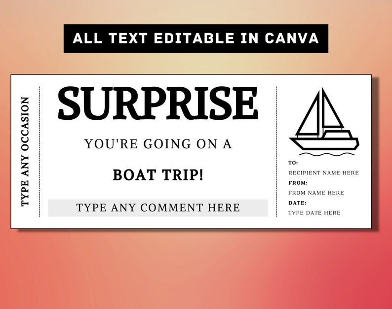 Boat Trip Surprise Gift Ticket Template - Boat Cruise Gift Card Voucher ...