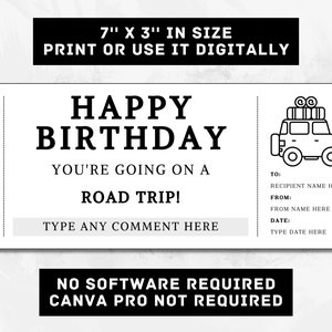 Road Trip Birthday Gift Ticket Template - Trip Reveal Travel Gift Card ...