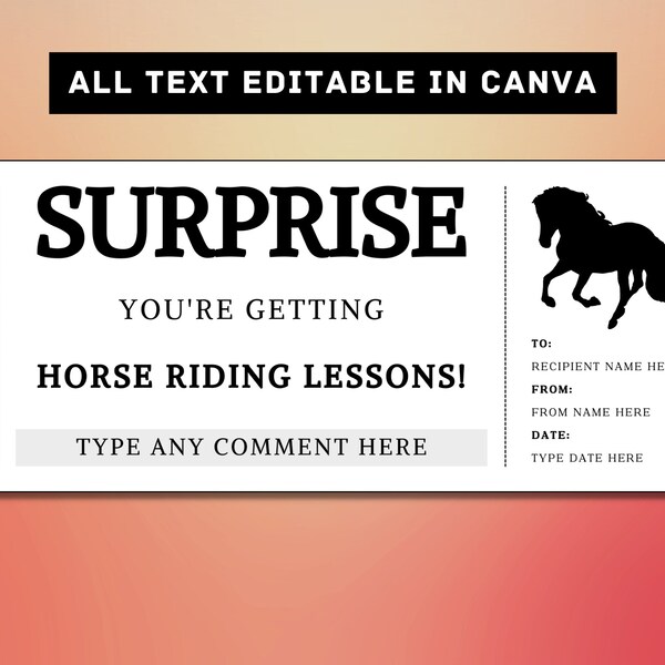 Horse riding lessons gift voucher template certificate ticket - Etsy España