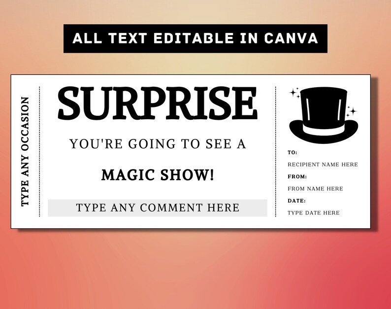Magic Show Surprise Gift Ticket Template - Magician Experience Gift ...