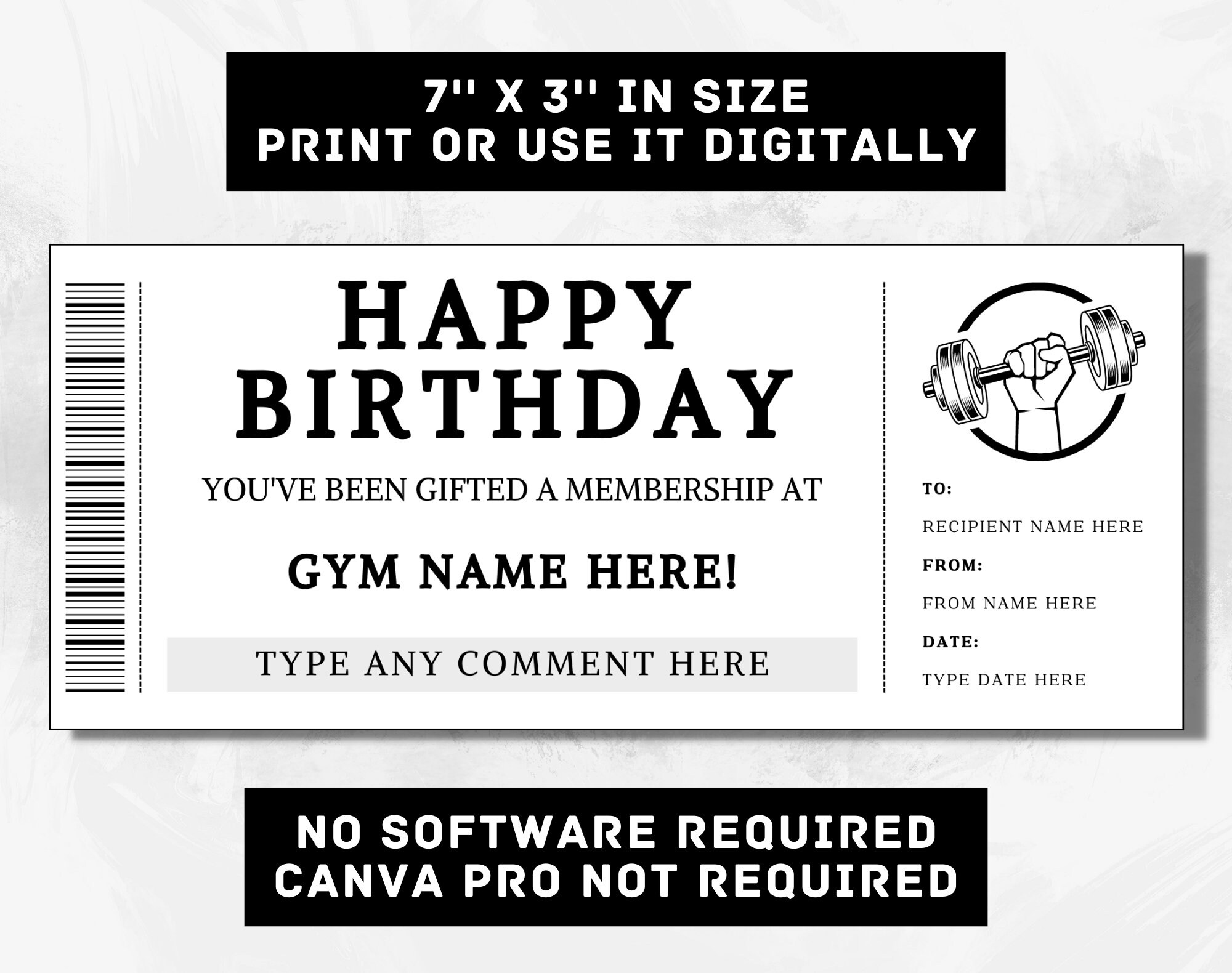 Gym Membership Birthday Gift Ticket Template - Workout Fitness Pass ...