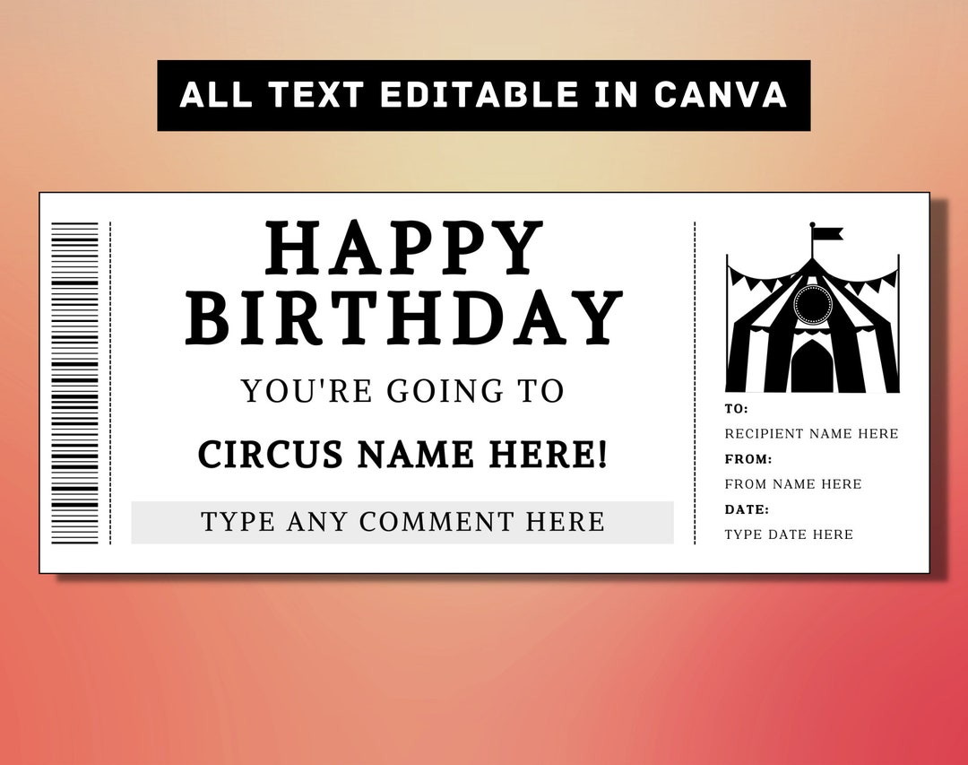 Circus Birthday Gift Ticket Template, Carnival Gift Card Voucher ...