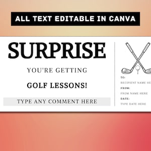 Golf Lessons Surprise Gift Ticket Template - Golf Lessons Gift Card ...
