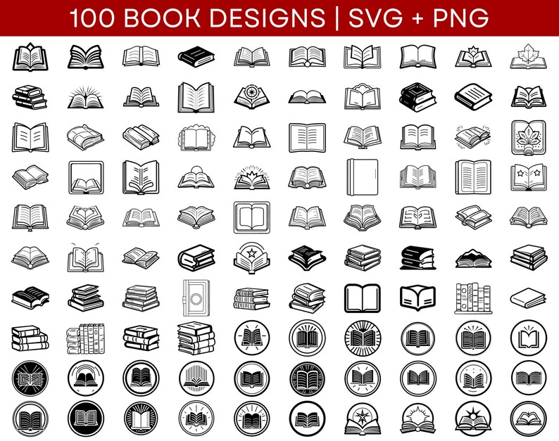 Books SVG Bundle Books PNG Bundle Books Clipart Book SVG Cut Files for ...