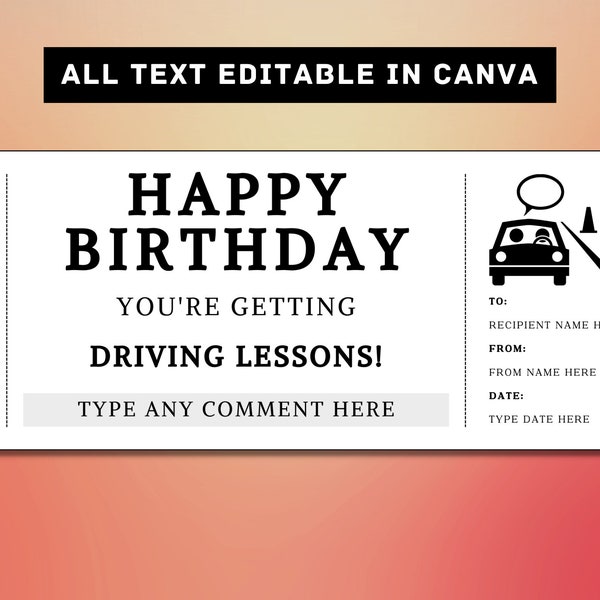 Printable Driving Lesson Voucher - Etsy UK