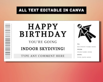 Editable Birthday Skydiving Gift Ticket Template - Surprise Parachute ...