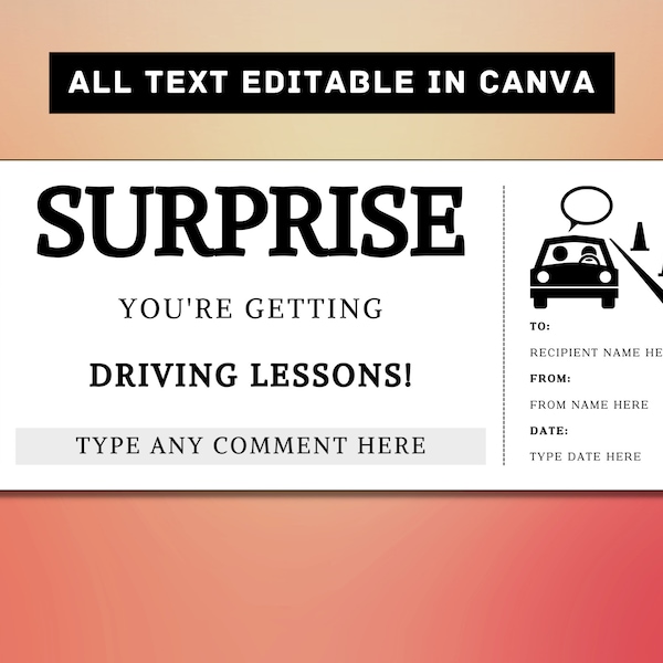 Printable Driving Lesson Voucher - Etsy UK