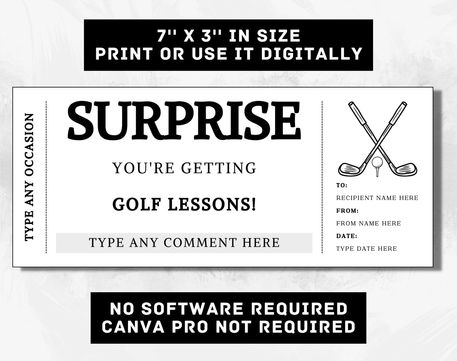 Golf Lessons Surprise Gift Ticket Template - Golf Lessons Gift Card ...