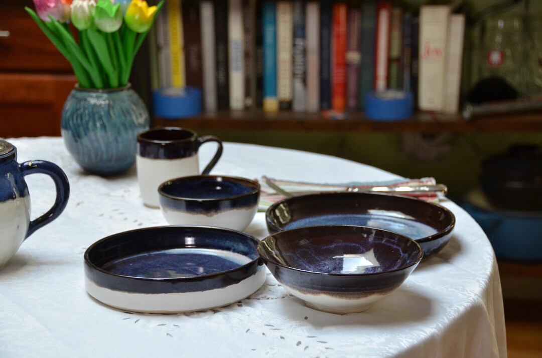 10 Piece Porcelain Blue Dinner Set - Etsy