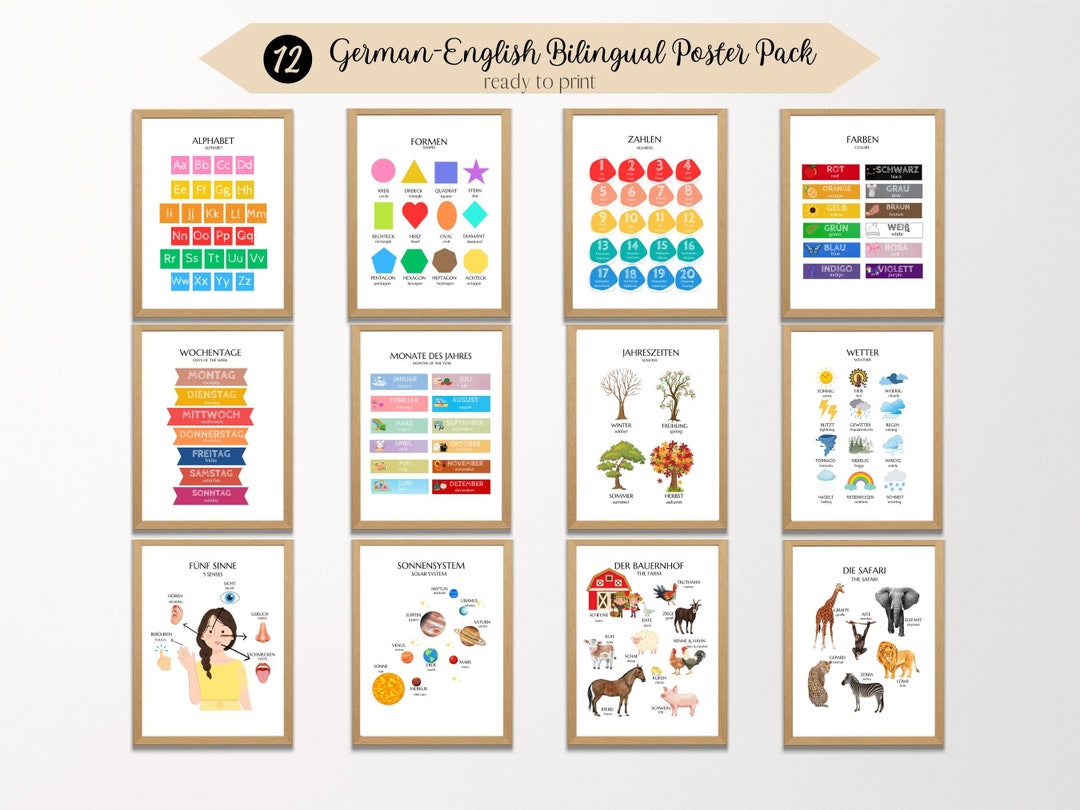 Bilingual Poster 12-pack Set (german With English) Educational Posters ...