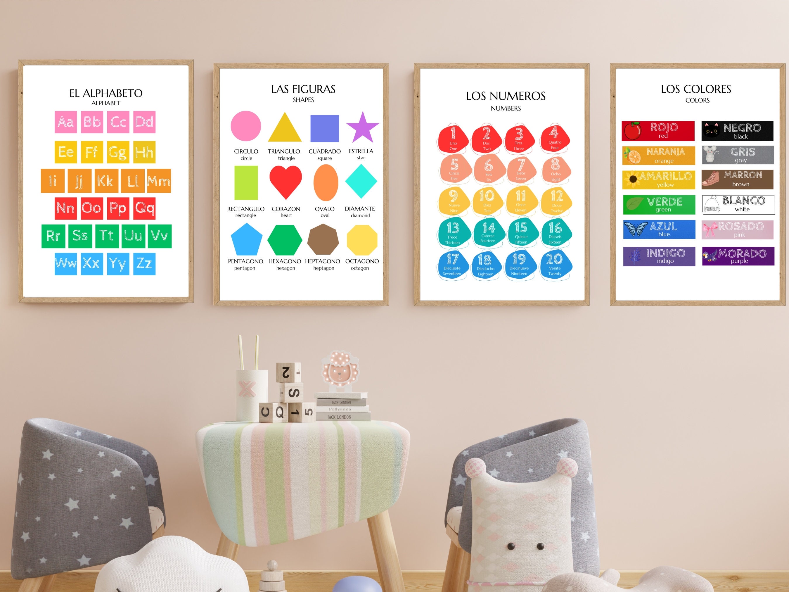 Bilingual Poster 12-pack Set spanish With English Educational Posters ...