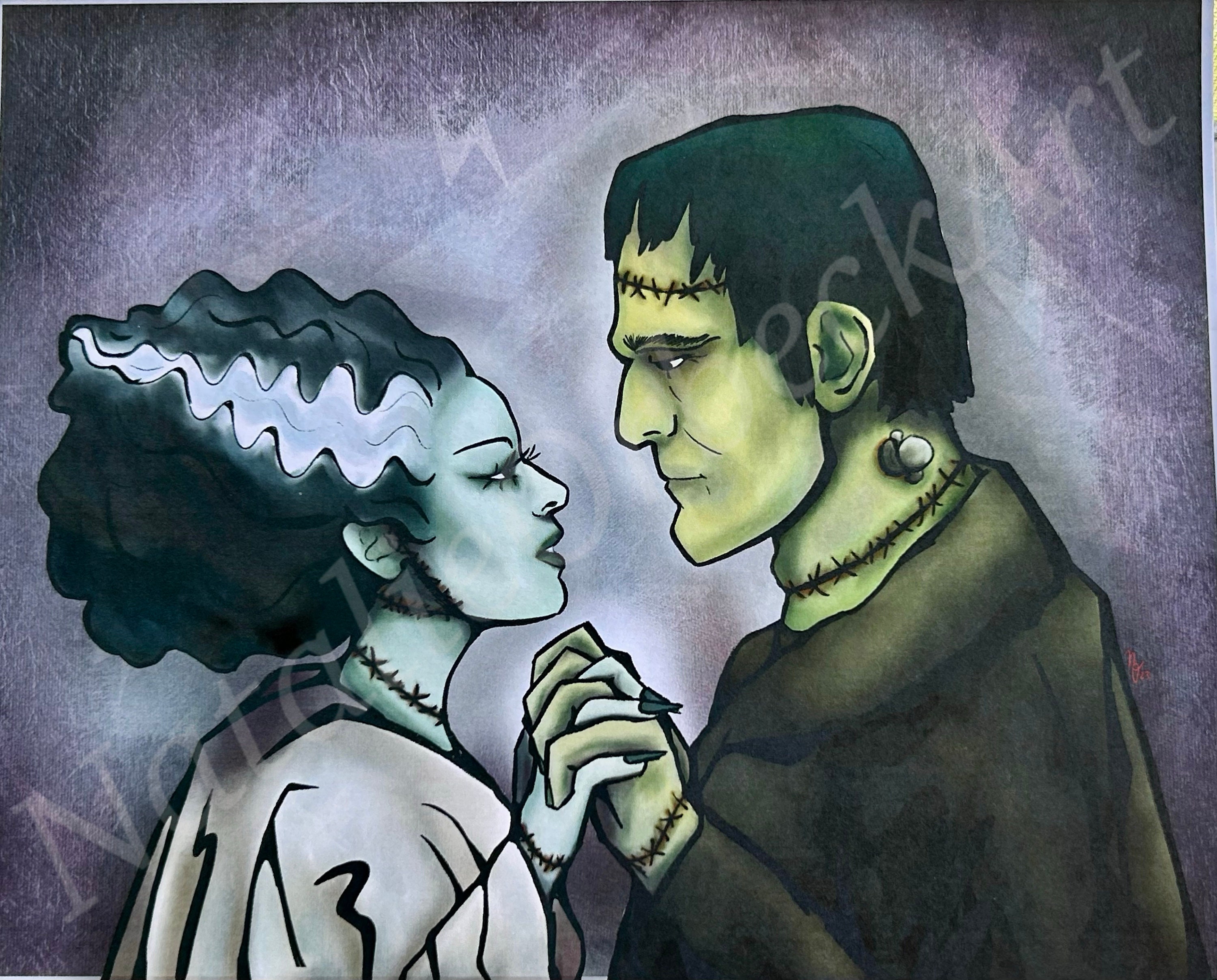 Monster & Bride Frankenstein Classic Horror Halloween Lovers Print 8x10 ...