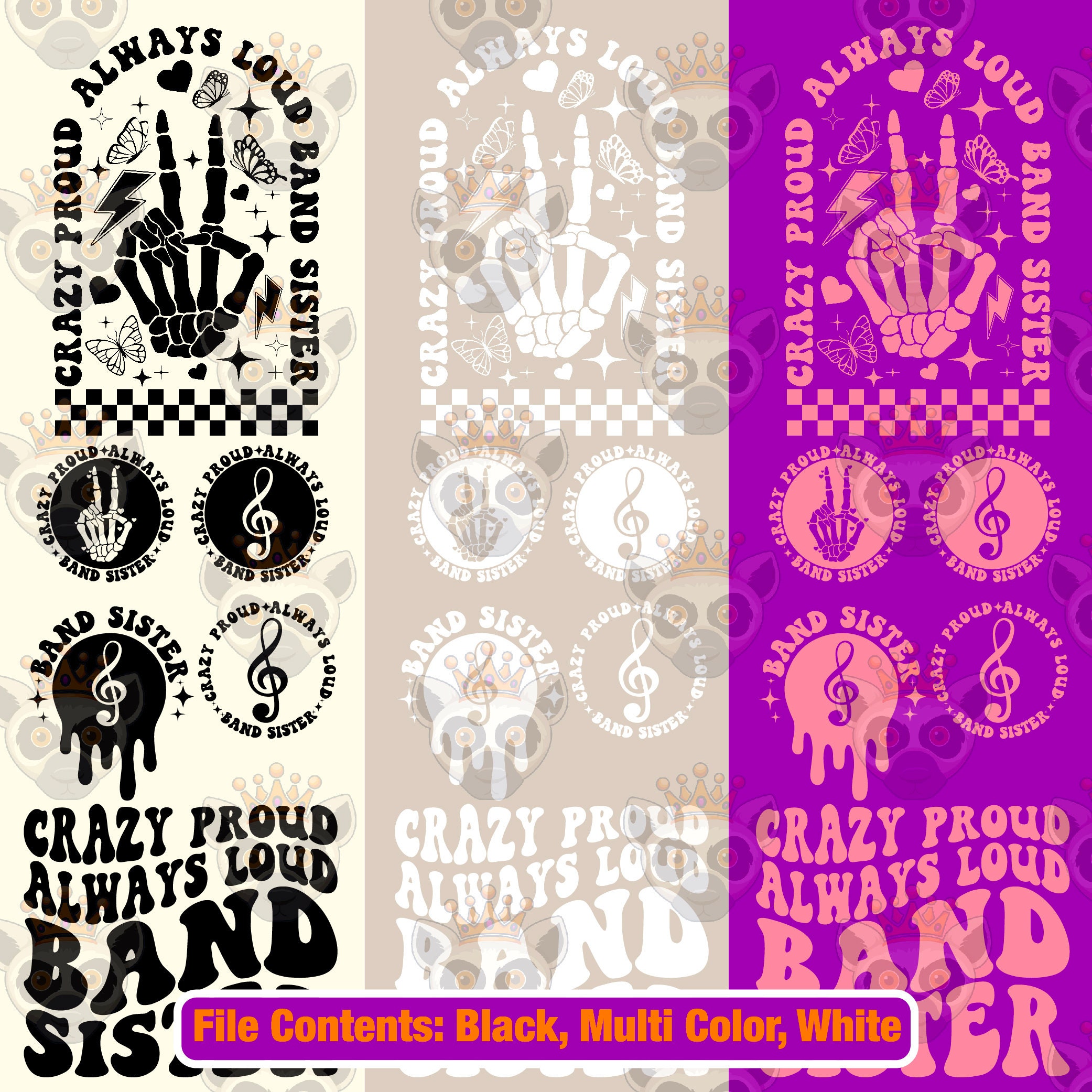 Crazy Proud Always Loud Band Sister Svg, Treble Clef Svg, Band Sister ...