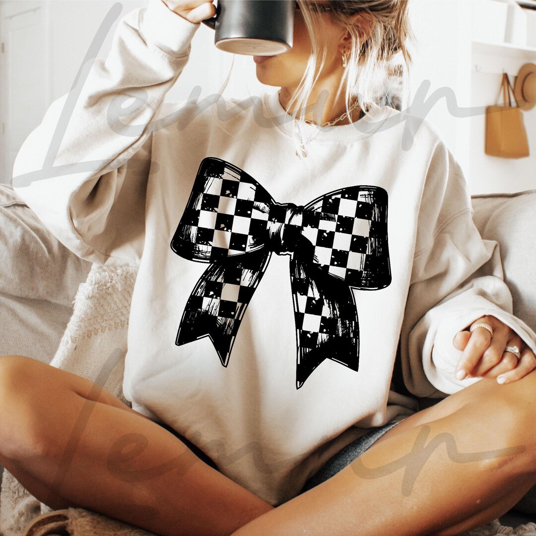 Checkered Coquette Bow Svg Png, Distressed Black and White Bow Clipart ...
