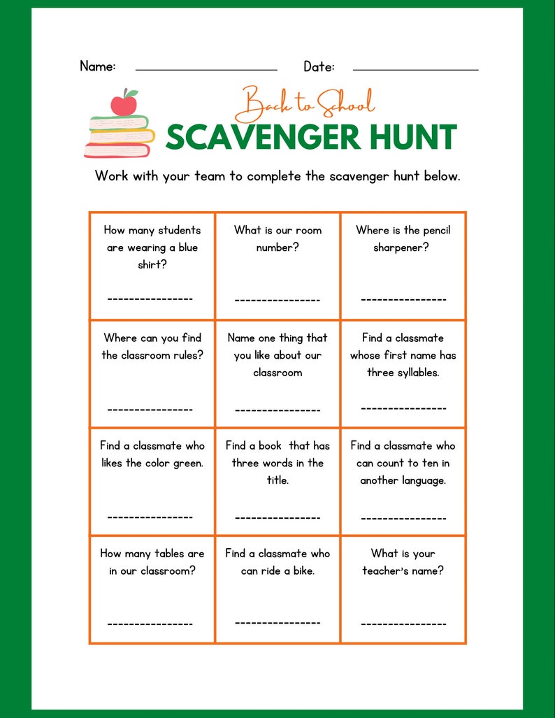 Back to School Classroom Scavenger Hunt - Etsy