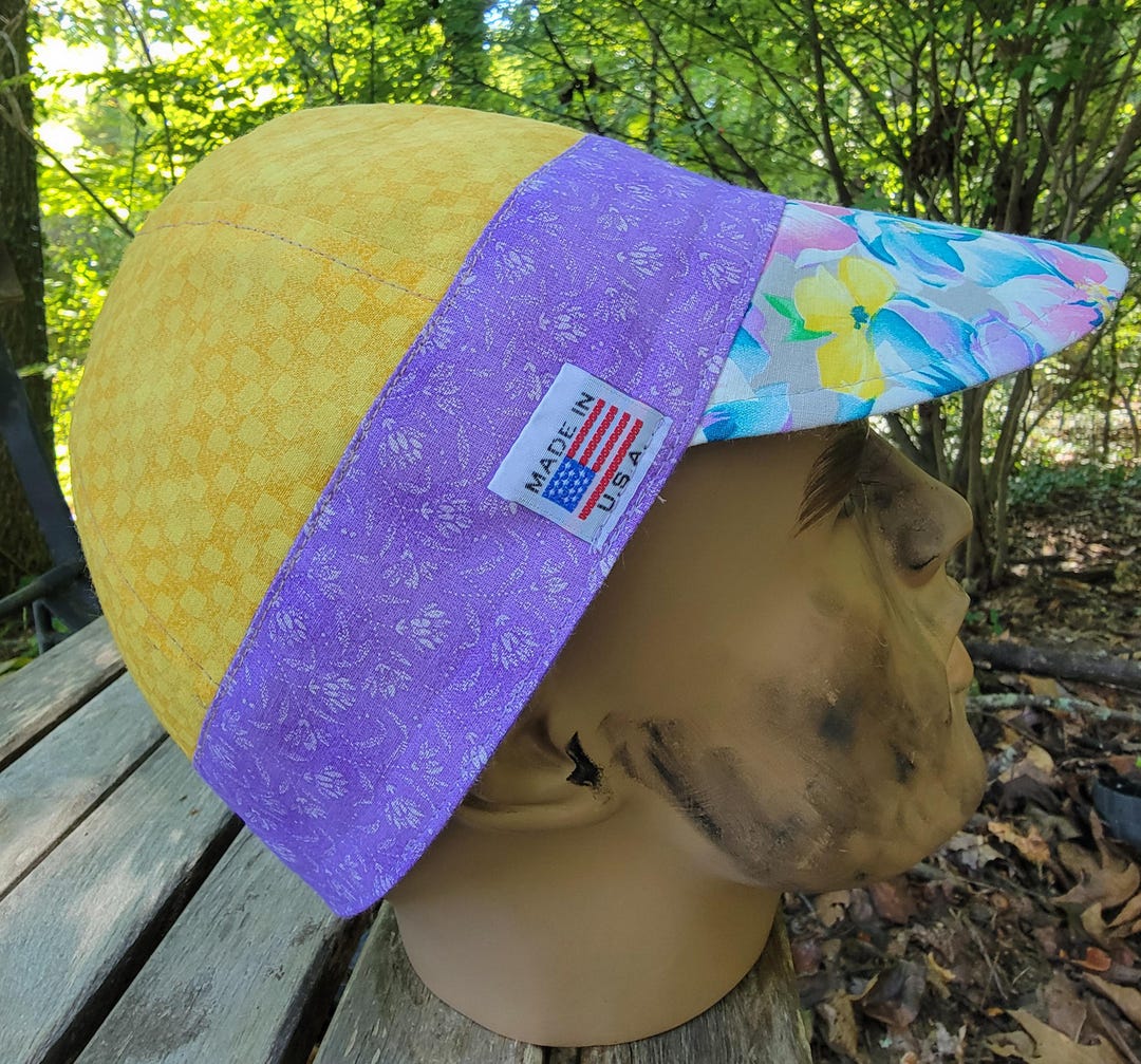 Yellow Welding Cap, 100% Cotton, Floral Bikers Caps, Made in USA, for ...
