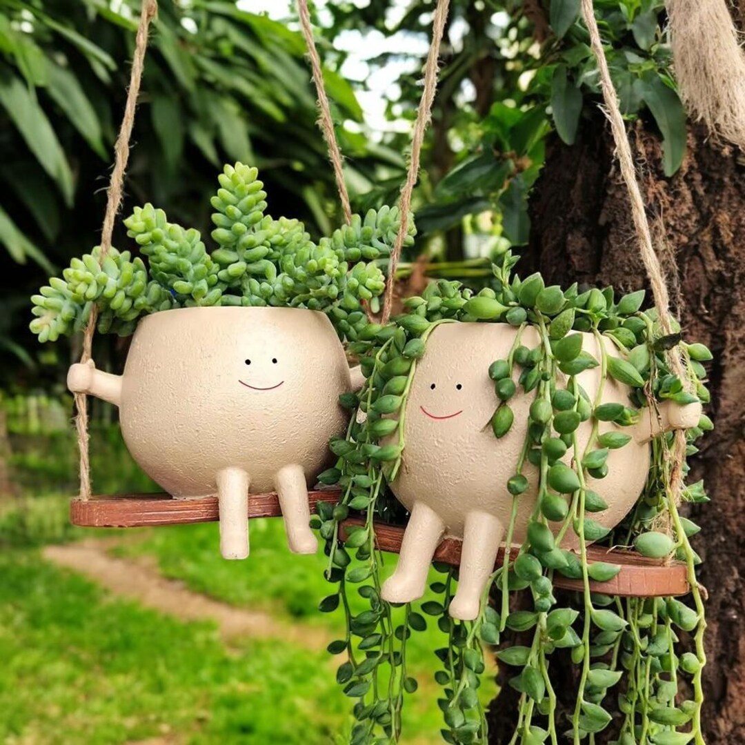 Outdoor Hanging Plant Pot, Smiling Face Pot, Happy Pot on Swing, Plant ...