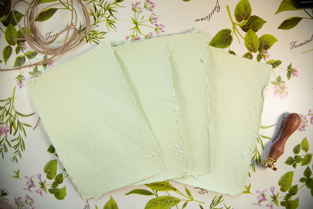 Light Green Handmade Paper - Set of 4 Sheets | Recycled Deckle Edged ...