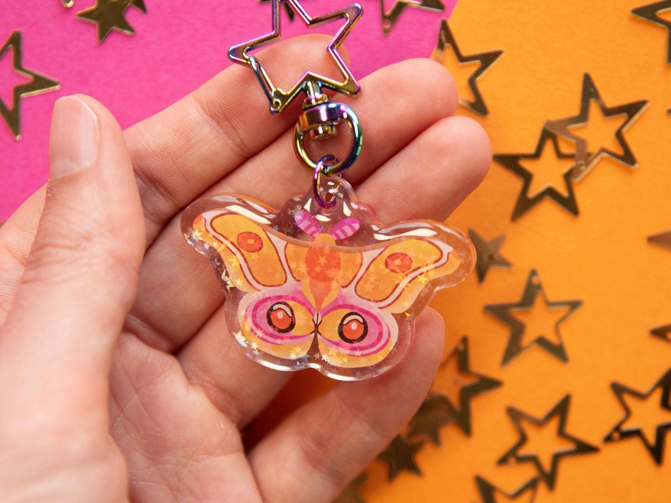 Madagascar Bullseye Moth Acrylic Keychain Star Holo Epoxy Keychain W ...